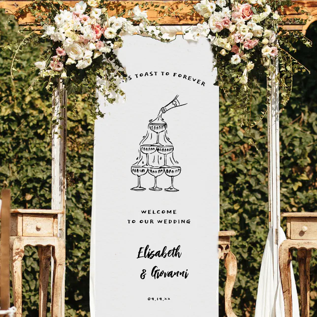 Whimsical Retro Doodle Art | Wedding Welcome Banner | Zazzle