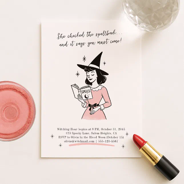 Whimsical | Retro Spellbook Witch Halloween Party Invitation | Zazzle