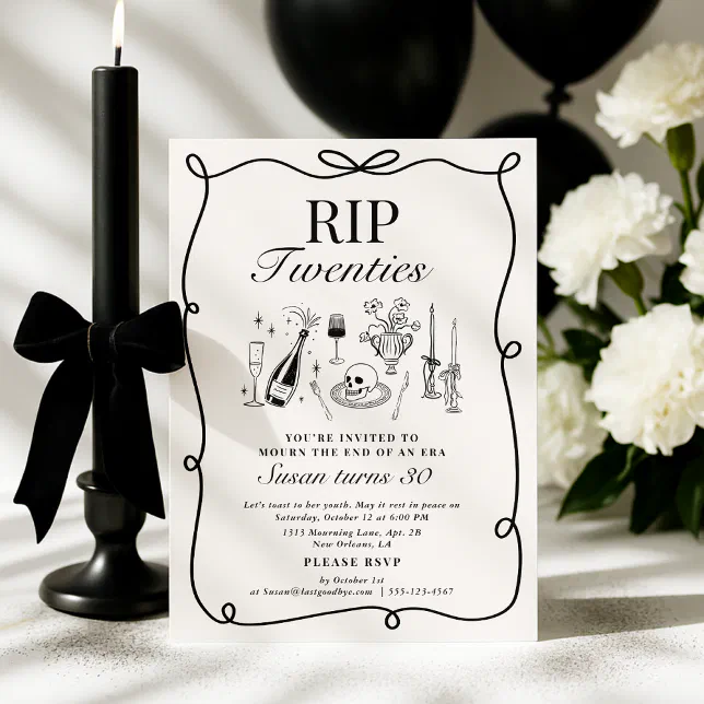 Whimsical RIP 20's, Hand-Drawn Funeral Birthday Invitation | Zazzle
