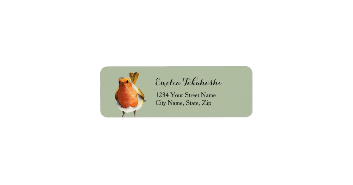 Whimsical Robin Bird Watercolor Label | Zazzle