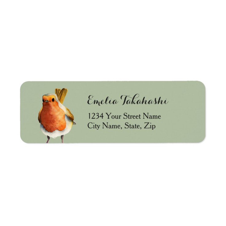 Whimsical Robin Bird Watercolor Label | Zazzle