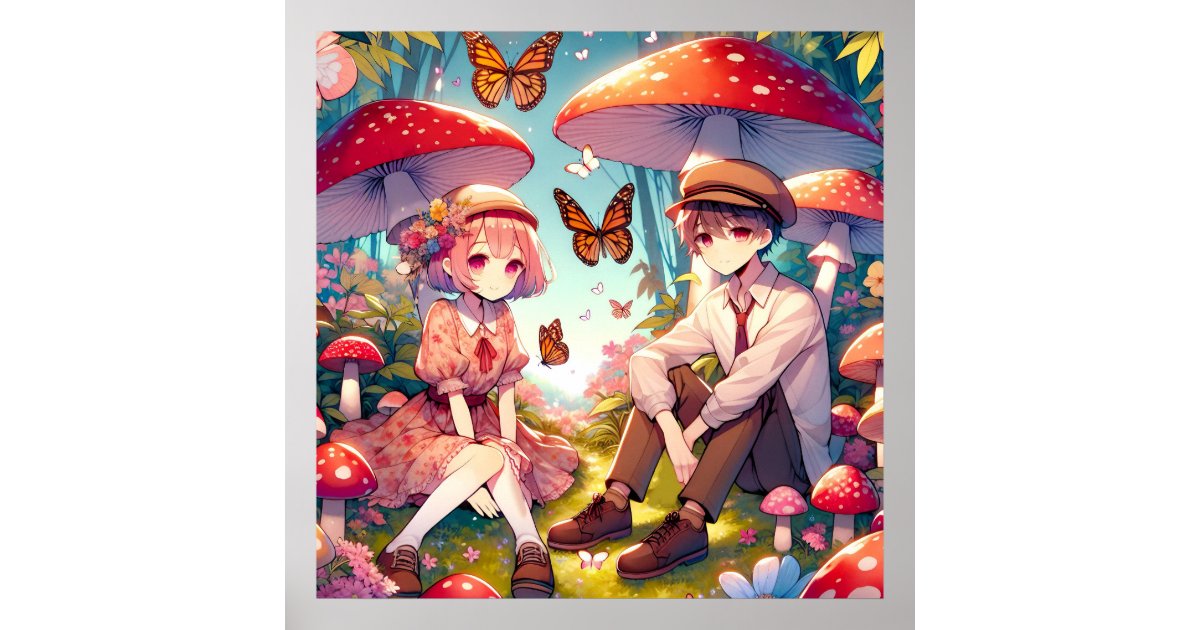 Whimsical Romantic Anime Couple Poster | Zazzle
