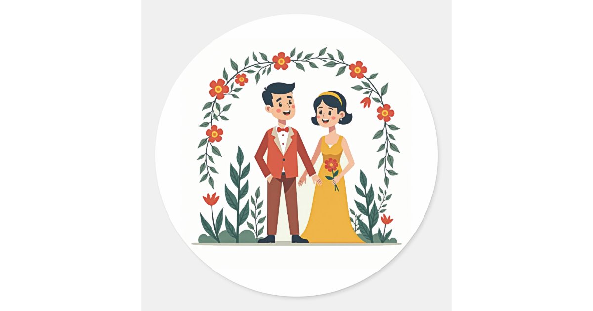 Whimsical Romantic Couples Sticker | Zazzle