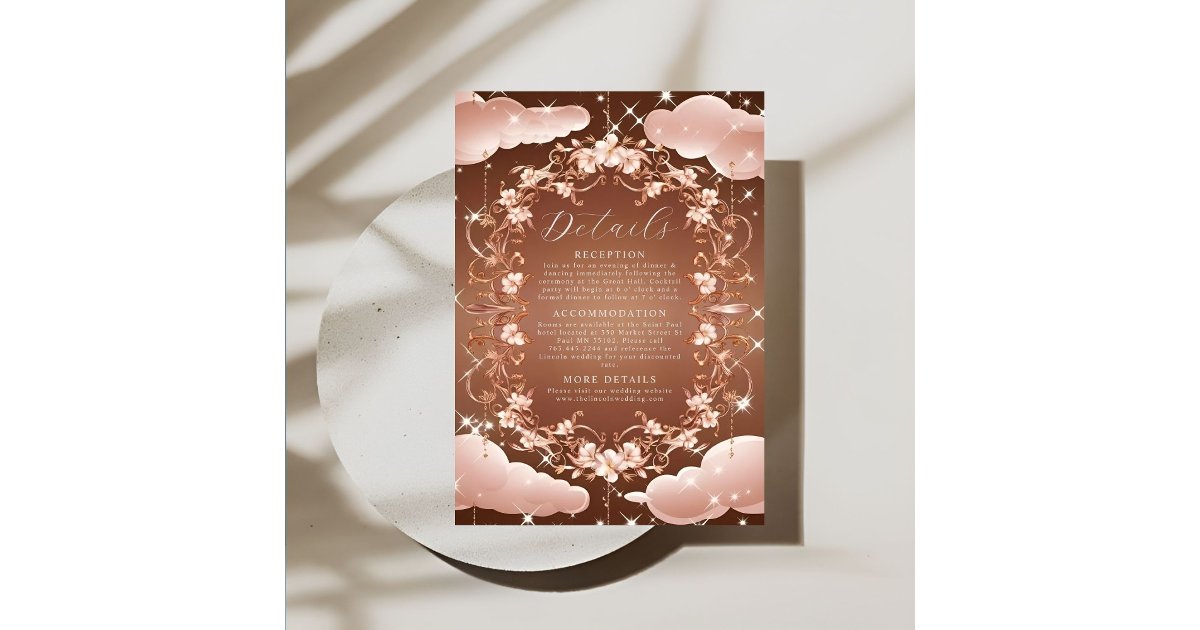 Whimsical Rose Gold Ornate Floral Details Enclosure Card | Zazzle