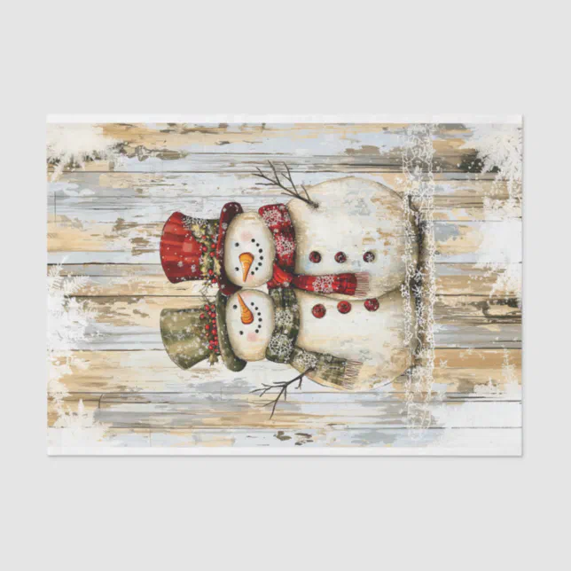Whimsical Rustic Snowman Couple DY8R Decoupage Tissue Paper | Zazzle