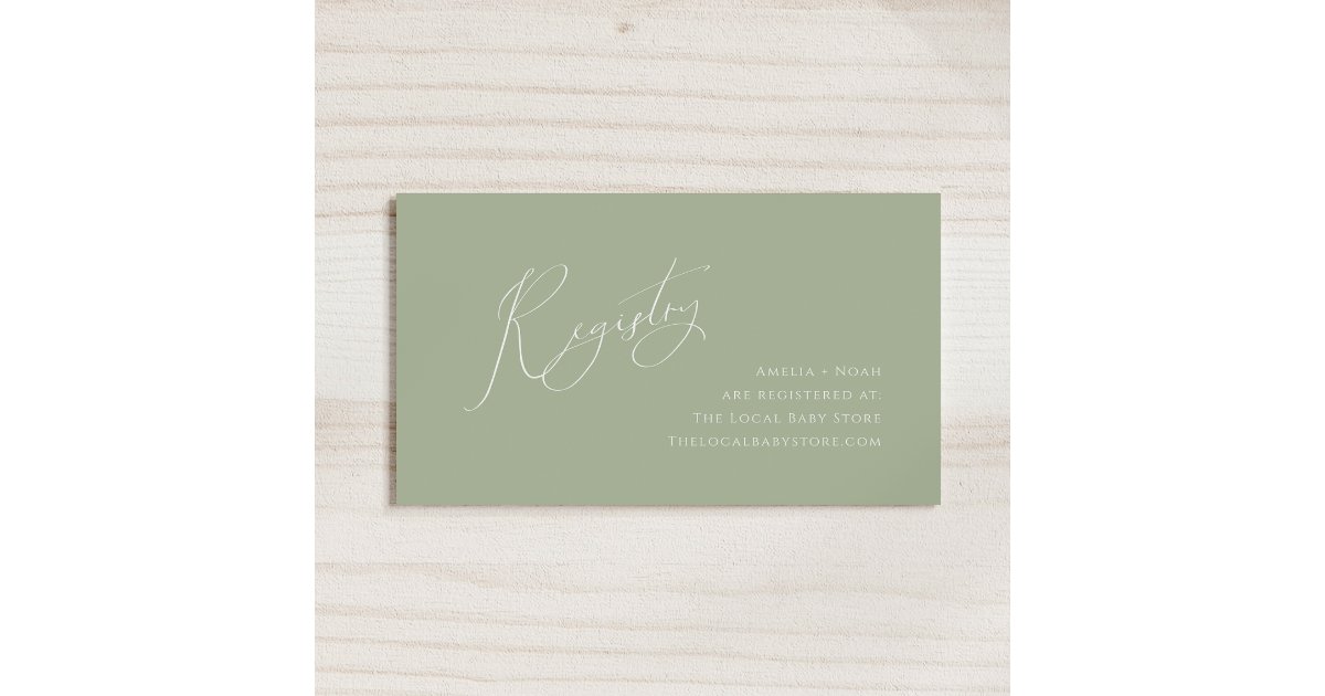 Whimsical Sage Green Baby Registry Enclosure Card | Zazzle