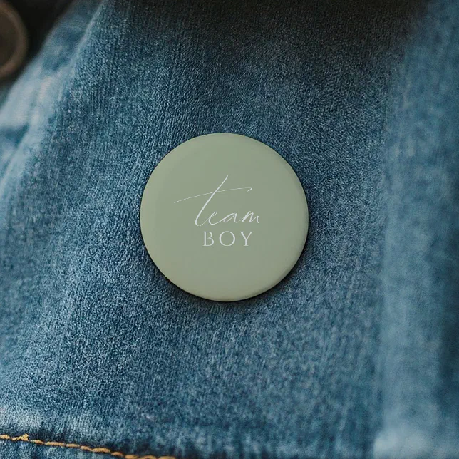 Whimsical Sage Green Gender Reveal Team Boy Button | Zazzle
