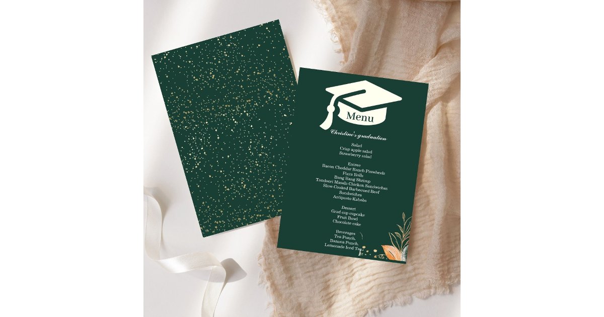 Whimsical sage green Graduation party dinner menu | Zazzle