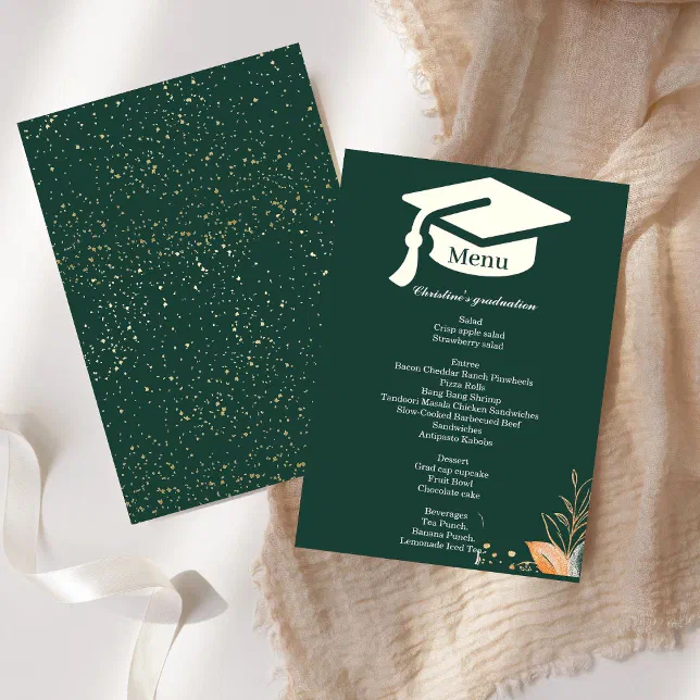 Whimsical sage green Graduation party dinner menu | Zazzle