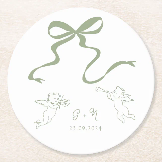 Whimsical Sage Green Wedding Napkin Round Paper Coaster | Zazzle