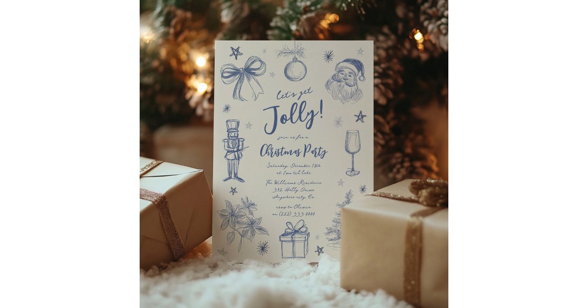 Whimsical Scribble Christmas Party Invitation | Zazzle