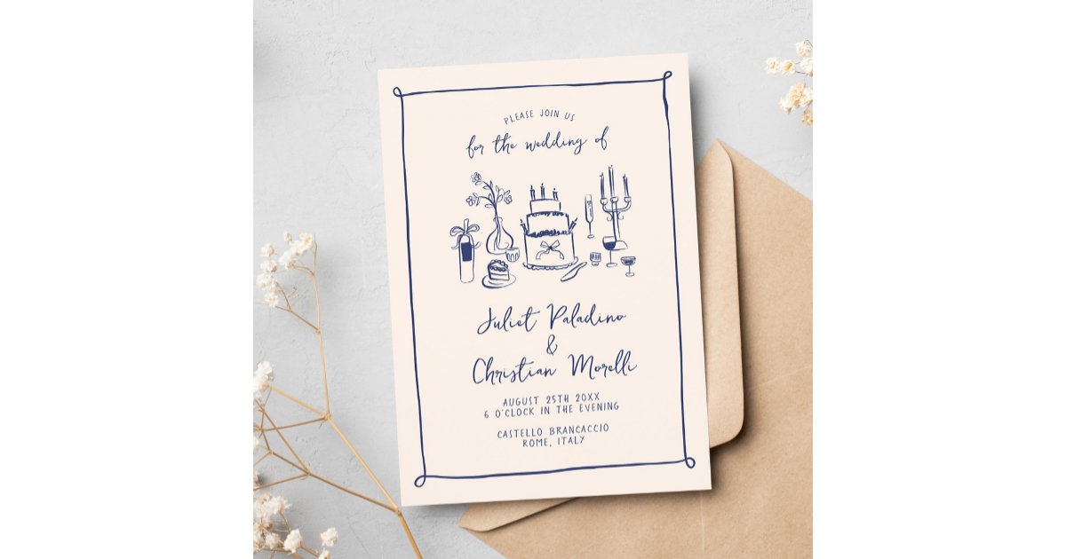 Whimsical Scribble Doodle Hand Drawn Wedding Invitation | Zazzle