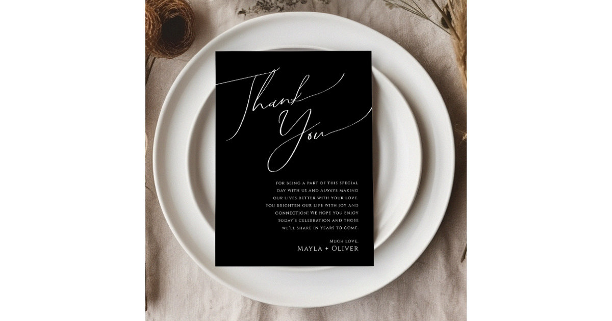 Whimsical Script | Black Table Thank You Card | Zazzle