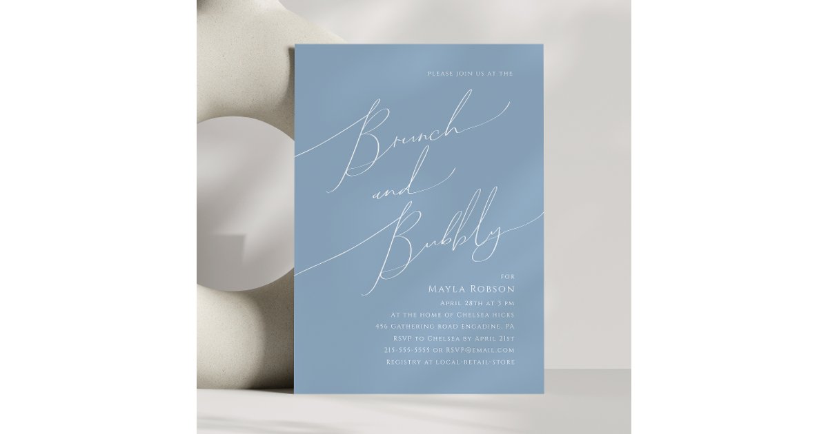 Whimsical Script | Dusty Blue Brunch and Bubbly Invitation | Zazzle