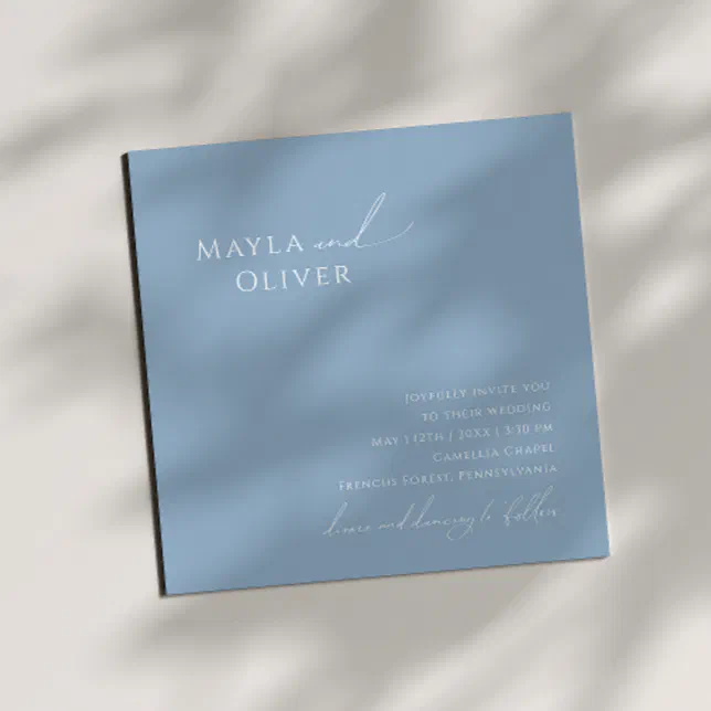 Whimsical Script | Dusty Blue Square Wedding Invitation | Zazzle
