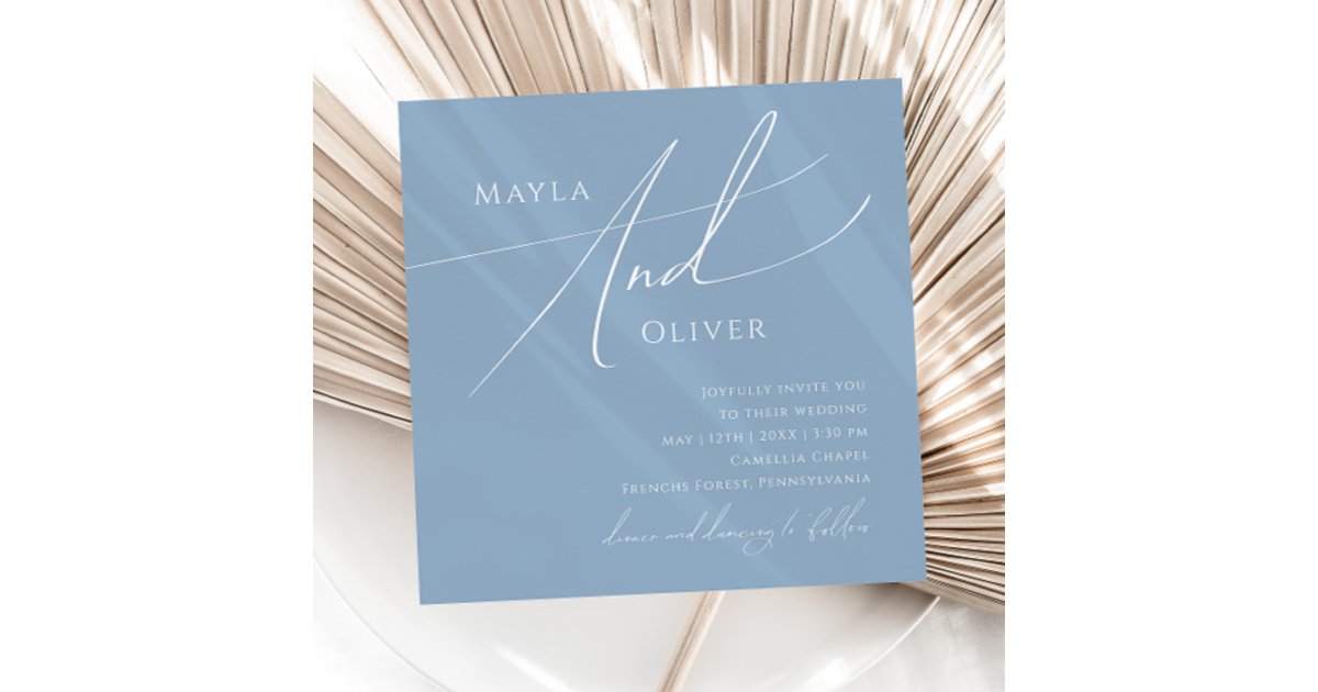 Whimsical Script | Dusty Blue Square Wedding Invitation | Zazzle