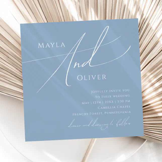 Whimsical Script | Dusty Blue Square Wedding Invitation | Zazzle