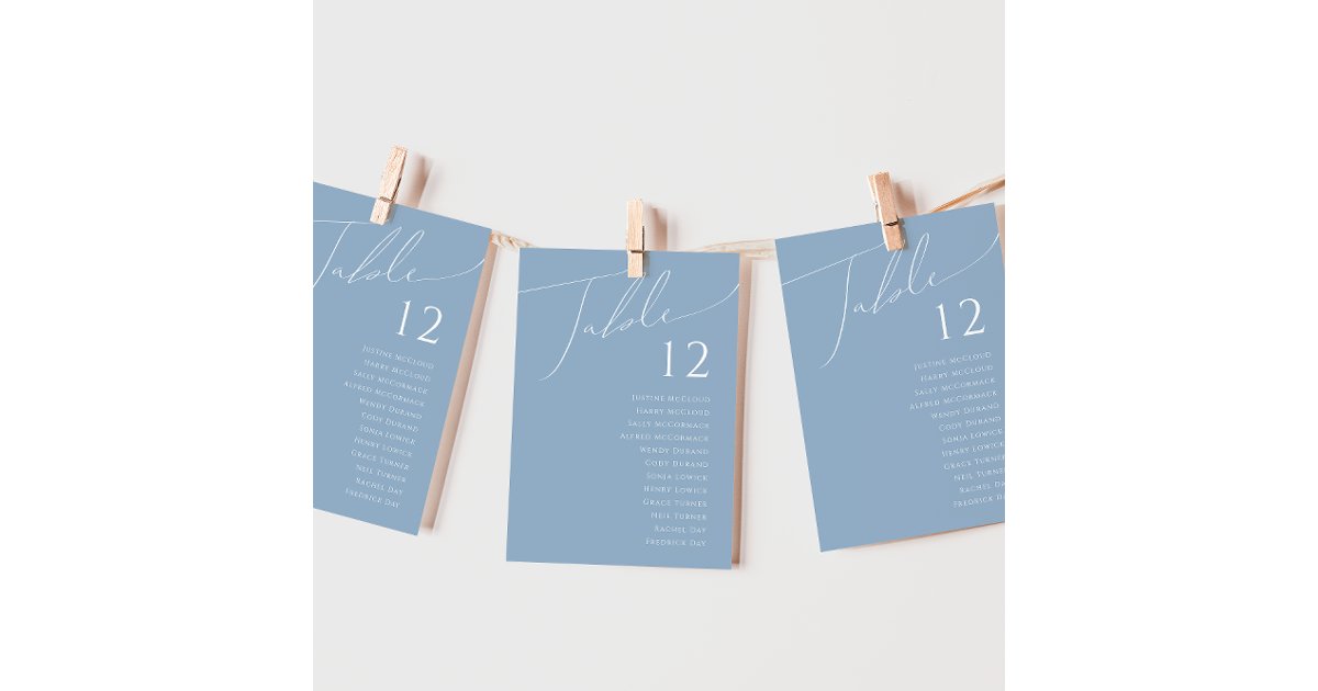 Whimsical Script | Dusty Blue Table Number Chart | Zazzle