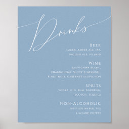 Whimsical Script | Dusty Blue Wedding Drinks Menu Poster | Zazzle
