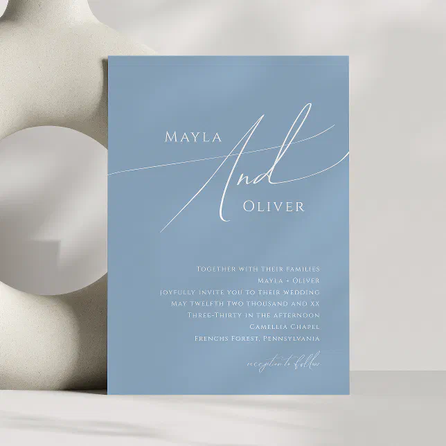 Whimsical Script | Dusty Blue Wedding Invitation | Zazzle