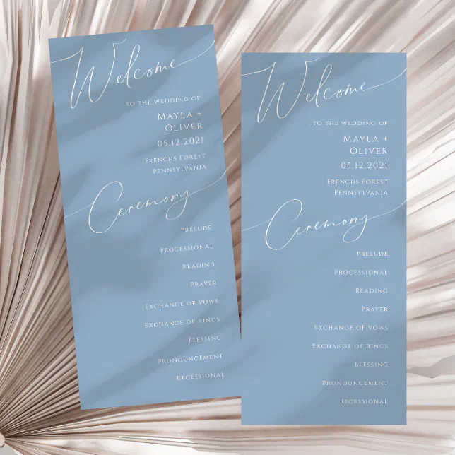 Whimsical Script | Dusty Blue Wedding Program | Zazzle