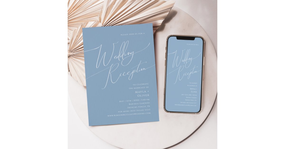 Whimsical Script | Dusty Blue Wedding Reception Invitation | Zazzle