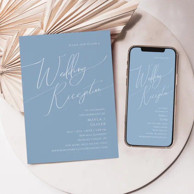 Whimsical Script | Dusty Blue Wedding Reception Invitation | Zazzle
