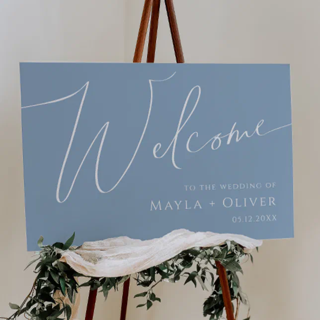 Whimsical Script | Dusty Blue Welcome Foam Board | Zazzle