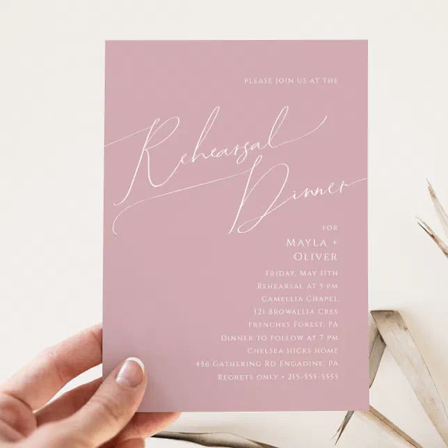 Whimsical Script | Dusty Rose Rehearsal Dinner Invitation | Zazzle