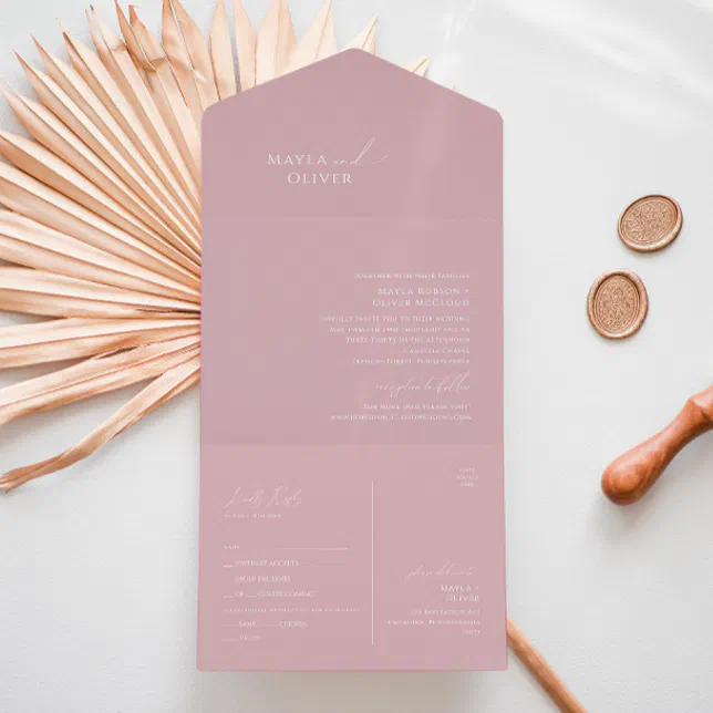 Whimsical Script | Dusty Rose Seal and Send All In One Invitation | Zazzle