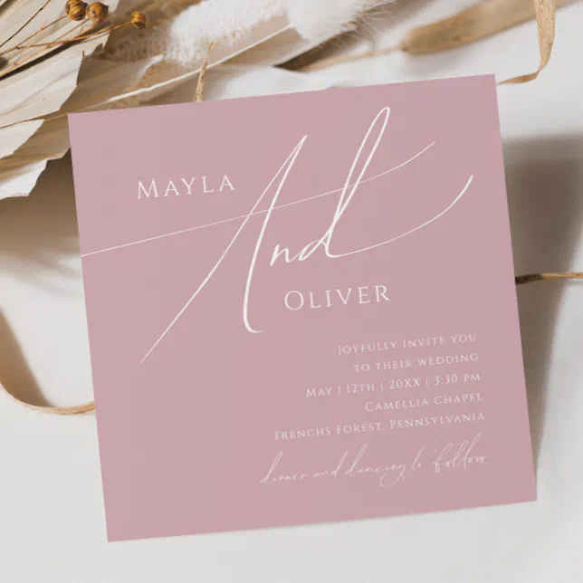 Whimsical Script | Dusty Rose Square Wedding Invitation | Zazzle