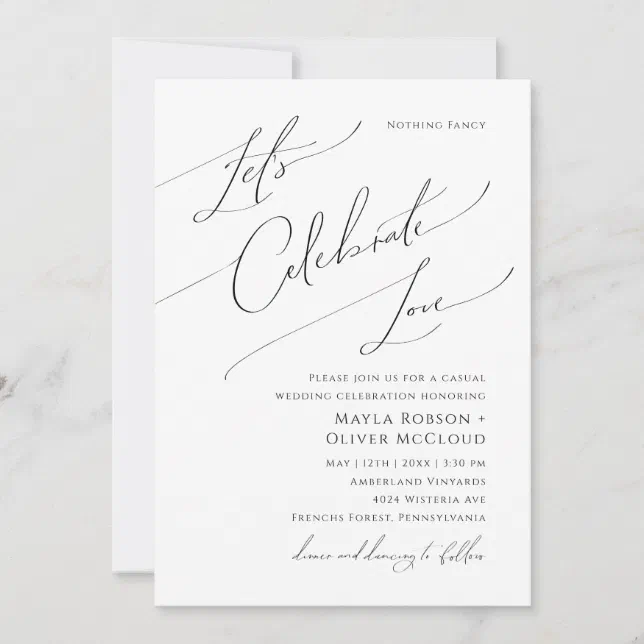 Whimsical Script Let's Celebrate Love Wedding Invitation | Zazzle