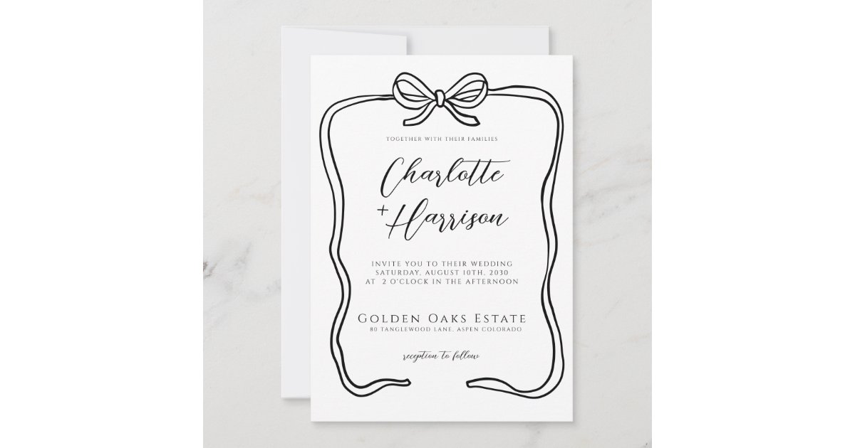 Whimsical Script Ribbon Border Wedding Invitation | Zazzle