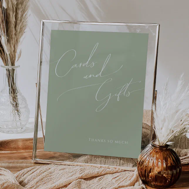 Whimsical Script | Sage Green Cards and Gifts Sign | Zazzle