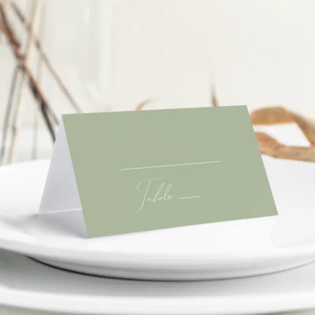 Whimsical Script | Sage Green Folded Place Card | Zazzle