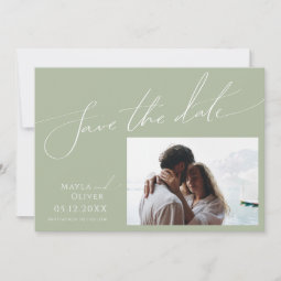 Whimsical Script | Sage Green Horizontal Photo Save The Date | Zazzle