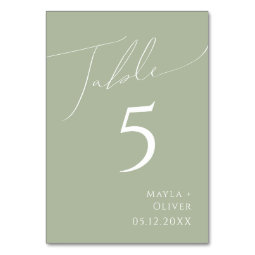 Whimsical Script | Sage Green Table Number | Zazzle