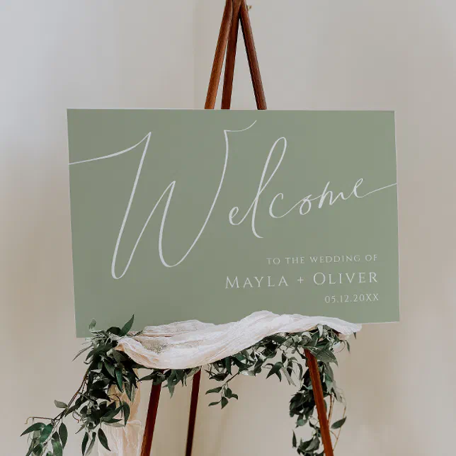 Whimsical Script | Sage Green Welcome Foam Board | Zazzle