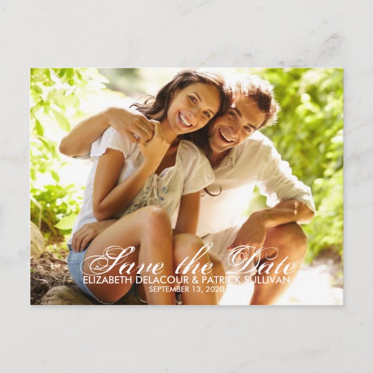 Whimsical Script Save The Date Photo Card Postcard | Zazzle
