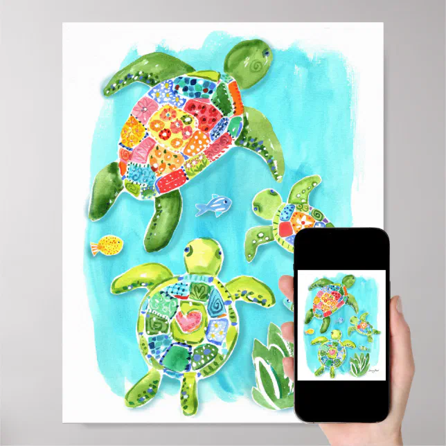Whimsical Sea Turtles Poster | Zazzle
