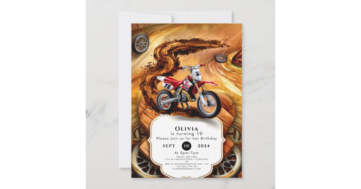 Whimsical Simple Motorcycle Birthday Invitation | Zazzle