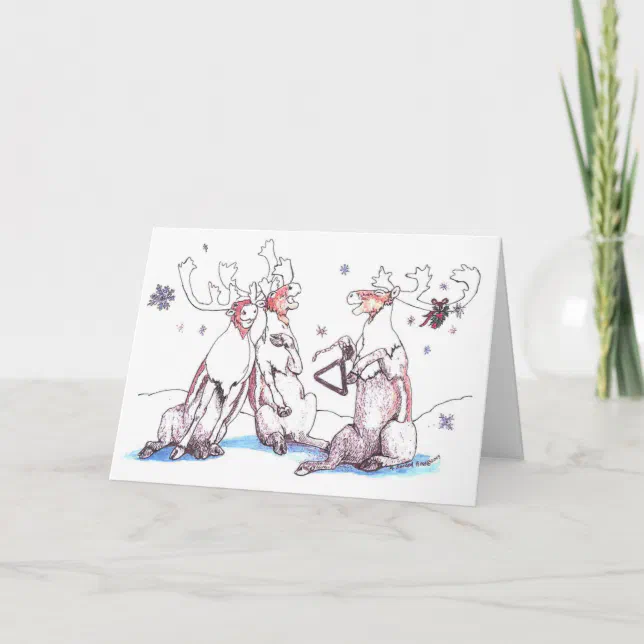 Whimsical Singing Caribou Wildlife Christmas Card | Zazzle