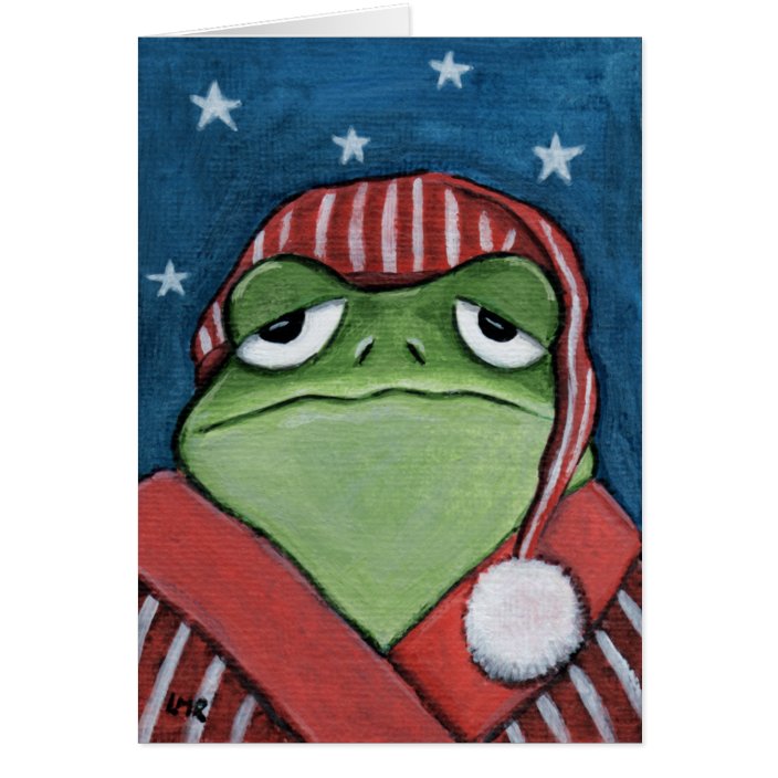 Whimsical Sleepy Frog in Nightcap - Frog Art Card | Zazzle.com