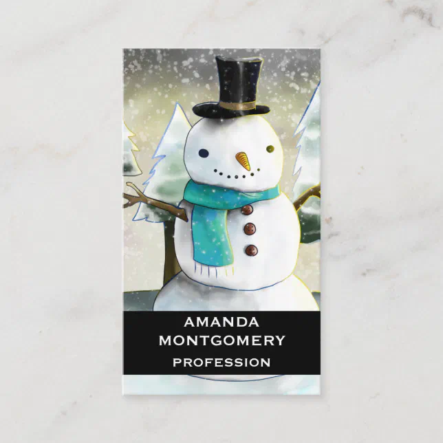 Whimsical Snowman in Winter Christmas Drawing Business Card | Zazzle