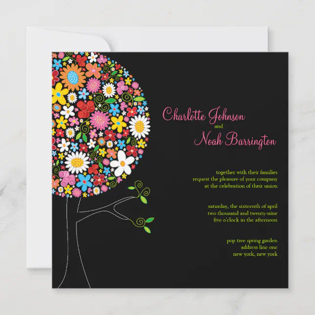 Whimsical Spring Flowers Pop Tree Wedding Invite | Zazzle