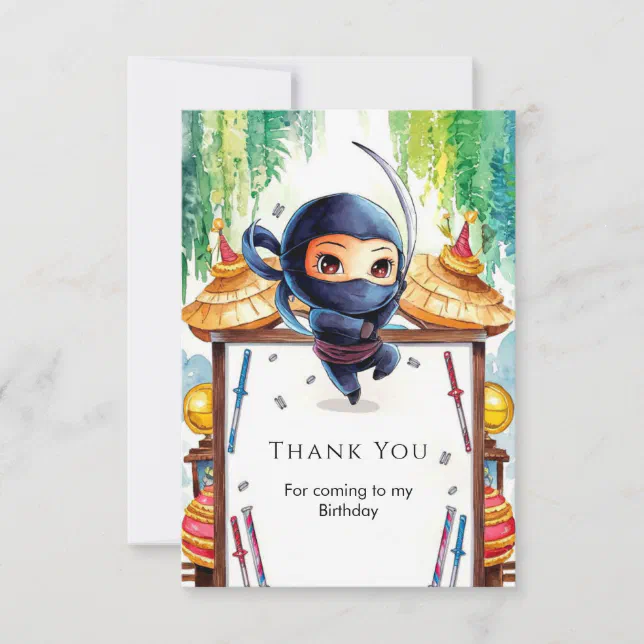 Whimsical Spy Ninja Birthday Thank You Card | Zazzle