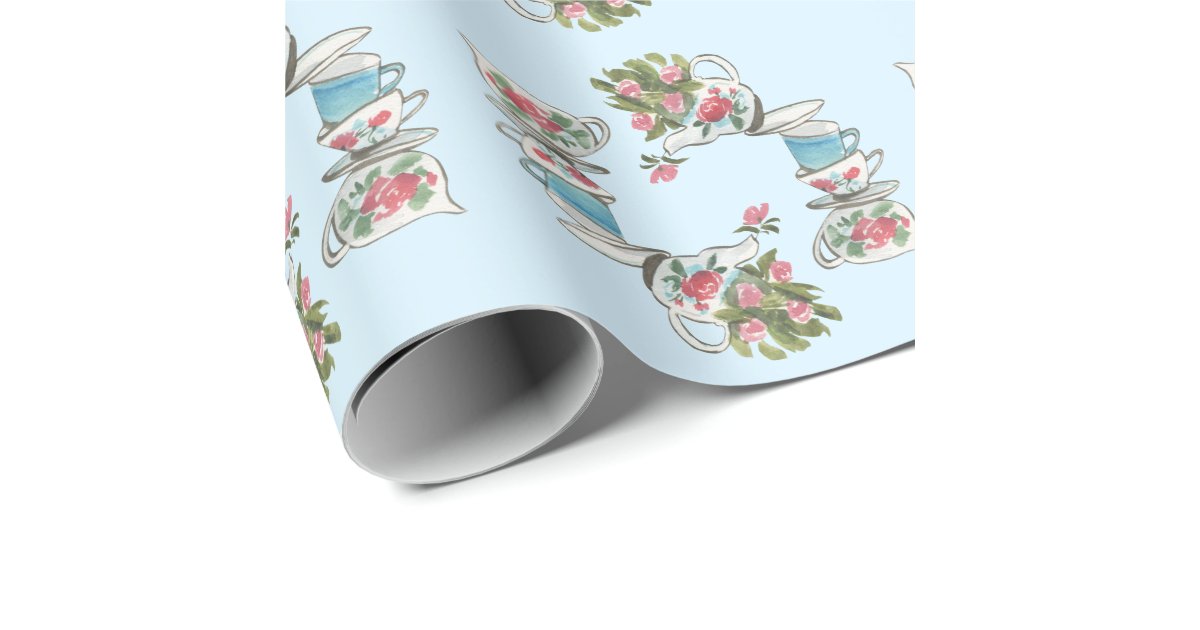 Whimsical Stacked Watercolor Teacups Wrapping Paper | Zazzle