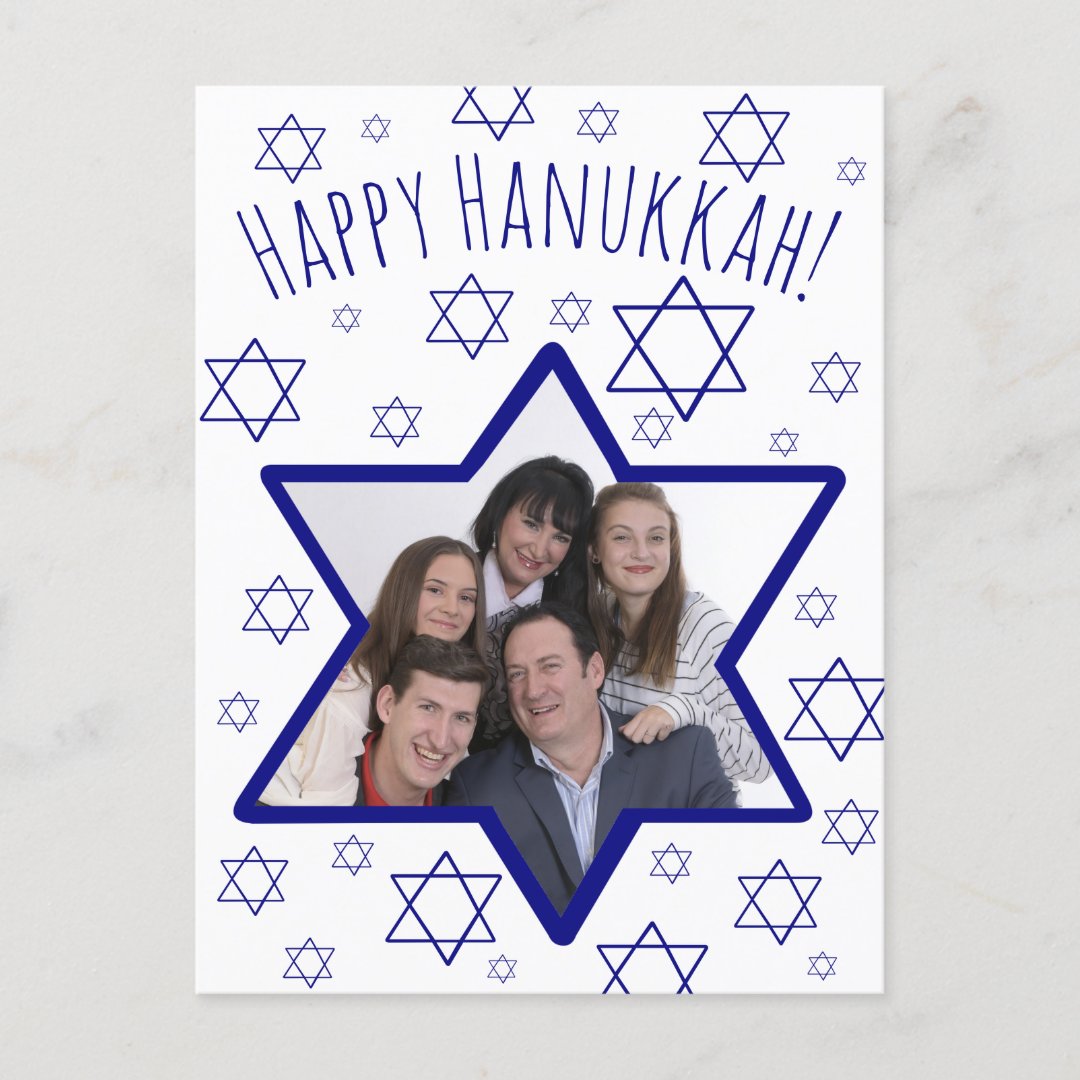 Whimsical Star of David Photo Frame Happy Hanukkah Holiday Postcard ...