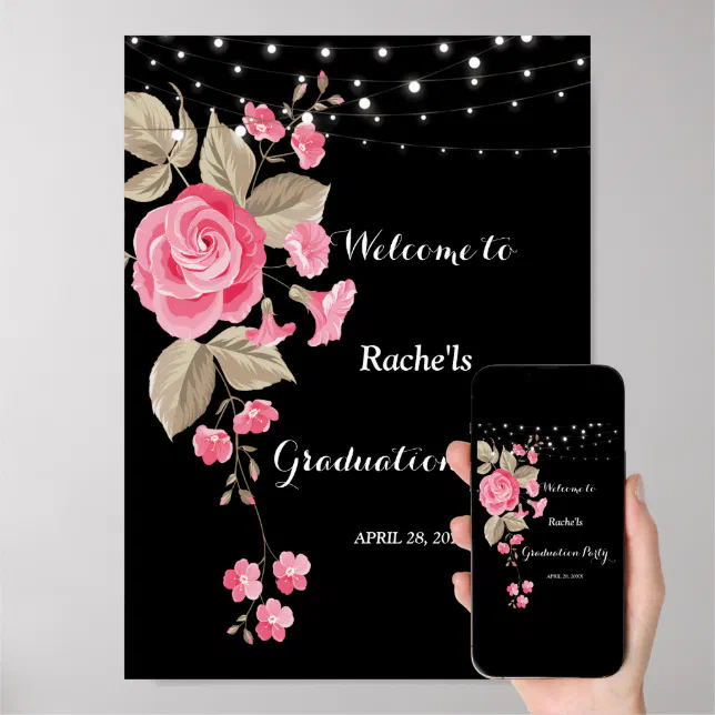 Whimsical String Lights Black Graduation Poster | Zazzle