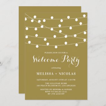 Whimsical String Lights Gold Welcome Party Invitation | Zazzle